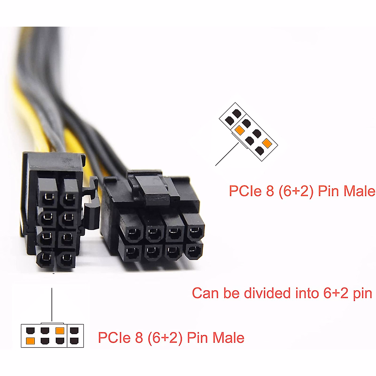 Sruixin Pcie Splitter,GPU VGA 8 Pin to Dual 8 Pin (6+2) Mining Graphics Card Extension Power Cable 9 Inches (6 Pack)