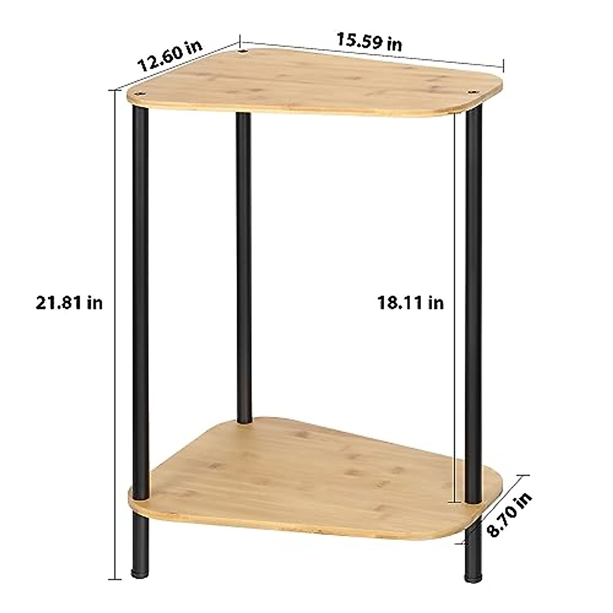 Small Side Table Set of 2, 2 Tier Bamboo End Table Corner Table Wedge Snack Table with Rounded Corner for Small Space, Living Room, Natural Bamboo