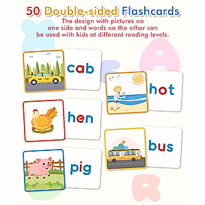 Gojmzo Wooden CVC Word Spelling Games, Preschool Kindergarten Learning Activities, Montessori Educational Toys Gifts for 3 4 5 6 Year Old Kids, Sight Words Flash Cards Reading Letters for Toddlers