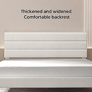 BONSOIR Queen Size Beige Color Modern Low Profile Upholstered Bed Frame with Tufted Headboard