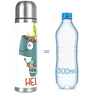 Stainless Steel Leather Vacuum Insulated Mug Dinosaur Thermos Water Bottle for Hot and Cold Drinks Kids Adults 16 Oz
