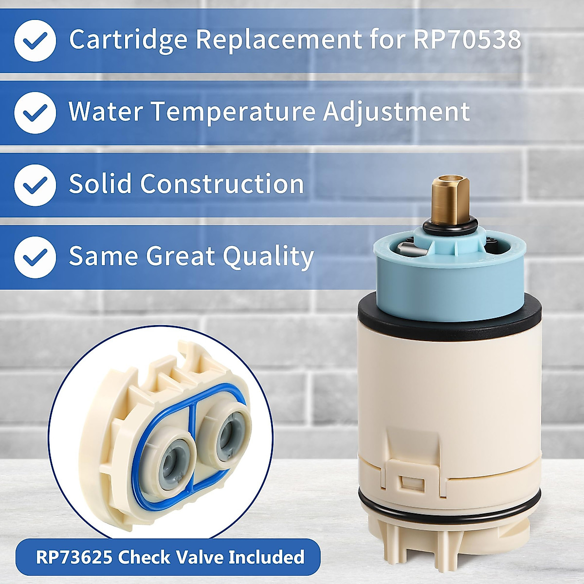 Dreyoo Single Function Pressure Balance Cartridge Replacement for RP70538/RP73625, Shower Cartridge Compatible with Peerless/Delta Single Handle Tub/Showers Faucet (Check Valve Included) (1 Pack)