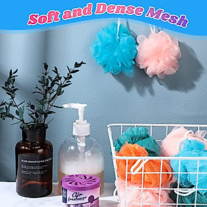 Set of 20 Bath Shower Loofah Sponge Pouf 20g Bath Sponge Mesh Exfoliating Body Scrubber Shower Puff Ball for Women Men Kids Travel Body Wash Exfoliator, 4 Inch, Pink, Beige, Blue, Dark Green, Orange