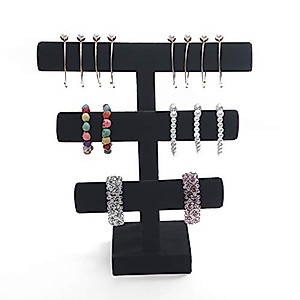 Wuligirl 3 Tier T-Bar Bracelet Jewelry Display Stand Bangle Organizer Storage Holder Velvet Black (3T Bar)