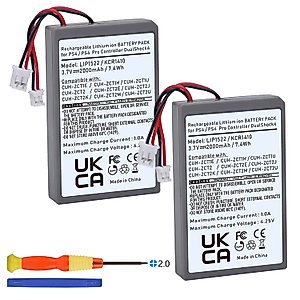 Batmax 2Pc 2000mAh LIP1522 KCR1410 Battery for Sony PS4 Playstation 4 Slim/Pro Dualshock CUH-ZCT1E CUH-ZCT1H CUH-ZCT1U CUH-ZCT2, CUH-ZCT2U Controller