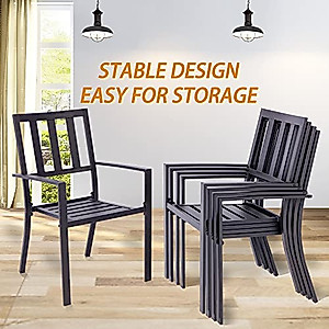 VOYSIGN Outdoor Stackable Dining Chairs with Armrest, Metal Patio Chairs Support 300lbs (Black Vertical-2pk)