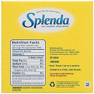 Splenda No Calorie Sweetener, 400 Count Packets