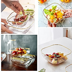 TOSSOW Square Glass Mixing Bowl Set of 2, Serving Bowls All Purpose Transparent Salad Bowls, Condiment Bowls for Fruit, Snacks, Sauces, Popcorn and More