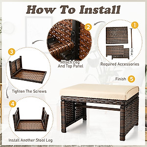 2 Pcs Patio Rattan Ottomans Outdoor Wicker Ottomans Patio Footstool Footrest with Removable Cushion Soft Zippered Cushions Function Footstool Seat Table for Backyard Balcony Poolside(Beige, Brown)