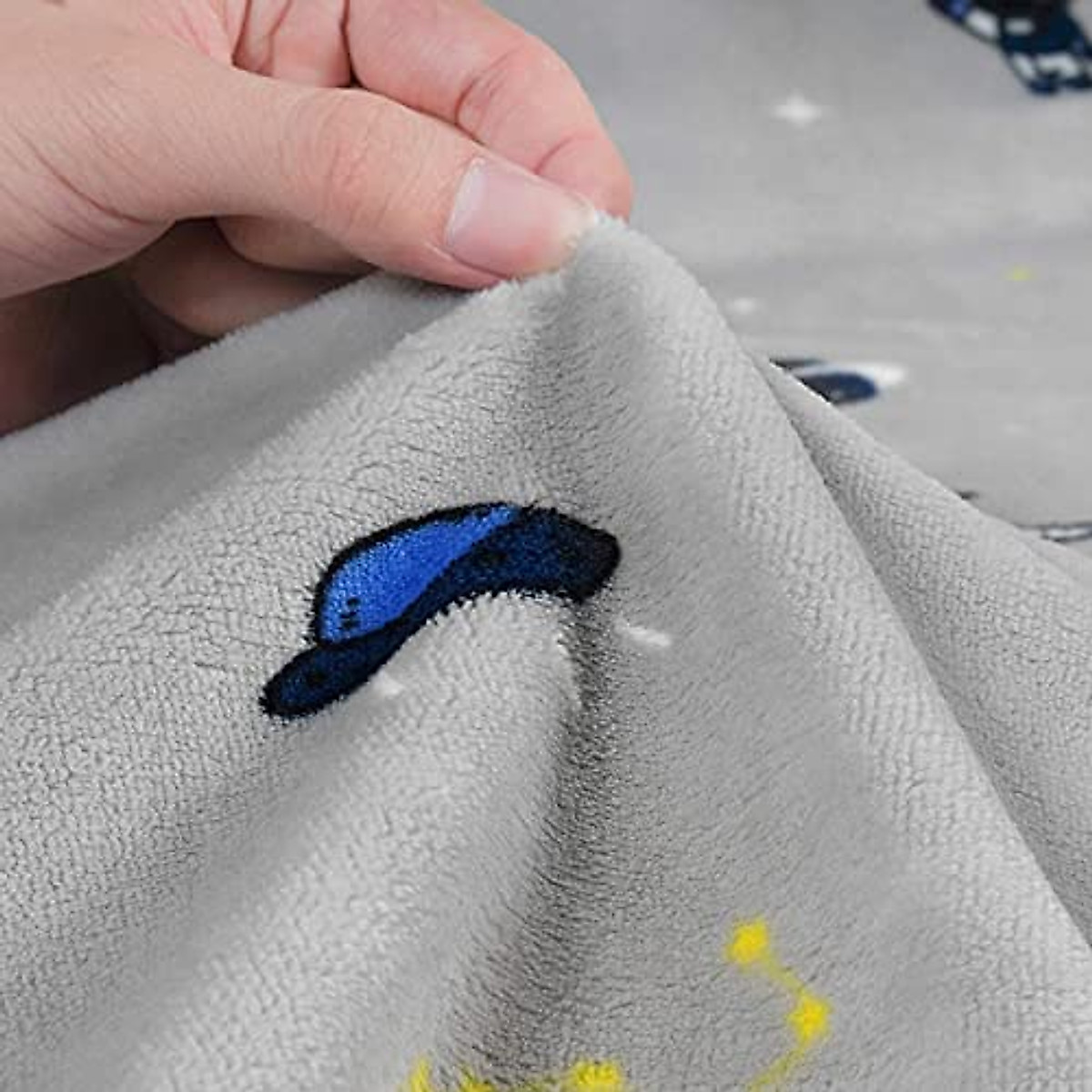 DaysU Plush Flannel Baby Blanket Super-Soft Lightweight, Printed Fleece Baby Blanket for Boys, Portable Bed Throws for Baby Crib and Toddler Bed, Grey Space, 30”x40”