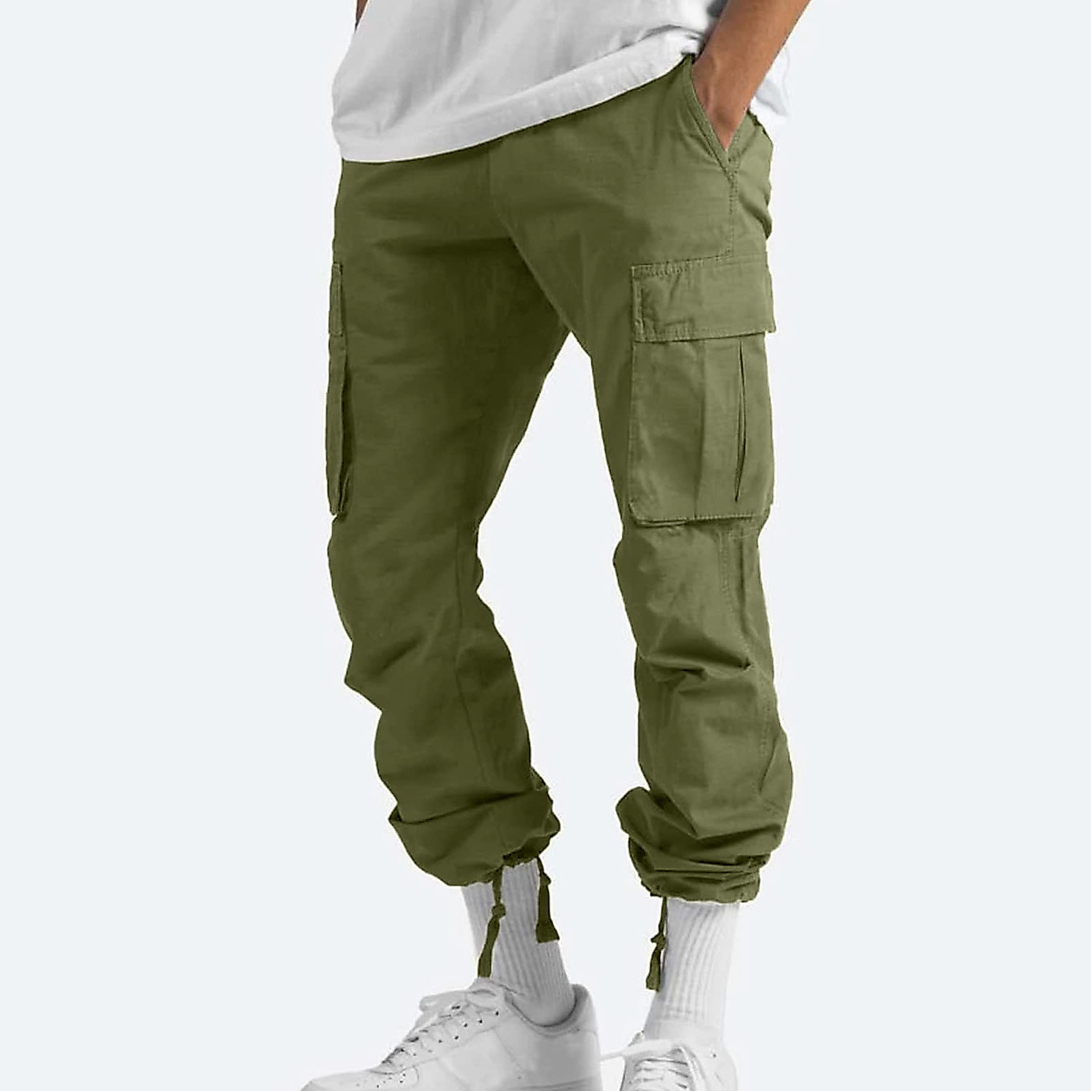 Mens Pants, Pants Men Loose Fit Pants Big and Tall Flannel Lined Cargo Pants for Winter Men's Overalls Drawstring Multi Pocket Casual Pants Hiking Cotton Twill Combat Pants Pants (M, Green)