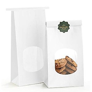 BagDream Bakery Bags with Window Kraft Paper Bags 100Pcs 4.5x2.36x9.6 Inches Tin Tie Tab Lock Bags White Window Bags Cookie Bags, Coffee Bags