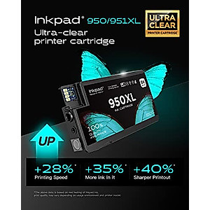 【Larger Capacity】 950XL 951XL High-Yield Ink Cartridges 4 Combo Pack, Replacement for HP 950 951 XL Ink Cartridges, Works with OfficeJet Pro 8600 8610 8620 8625 Printer (1BK/1C/1M/1Y)