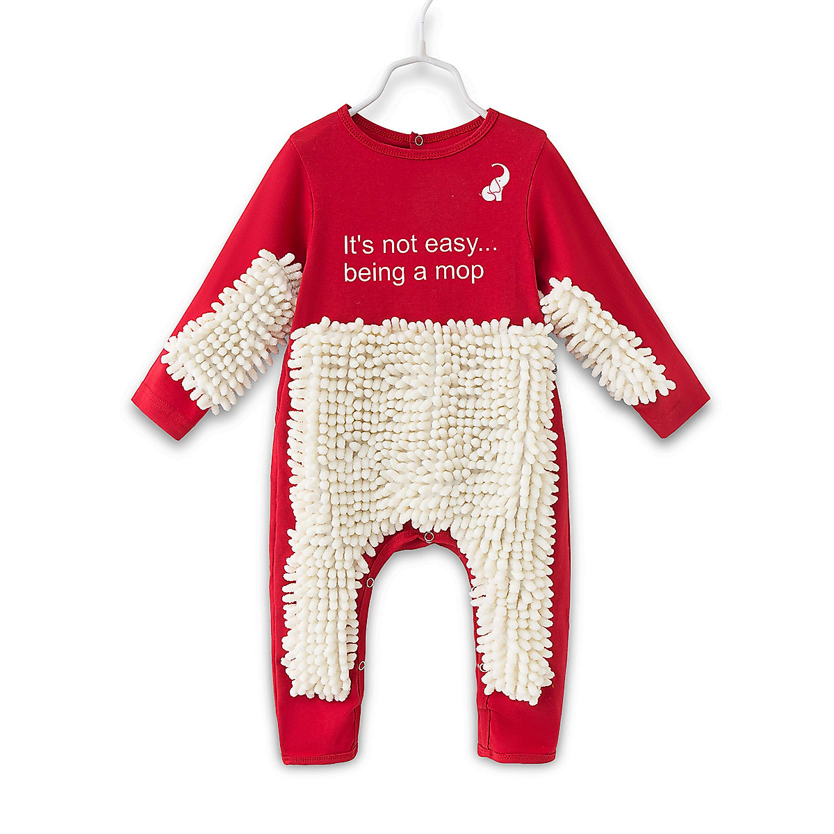 Cute Baby Mop Onesie - Funny and Functional, Perfect as a Long Sleeve Romper for Your Crawling Baby and for Use as an Everyday Baby Jumpsuit. Great as (Red, 9-12 Months)