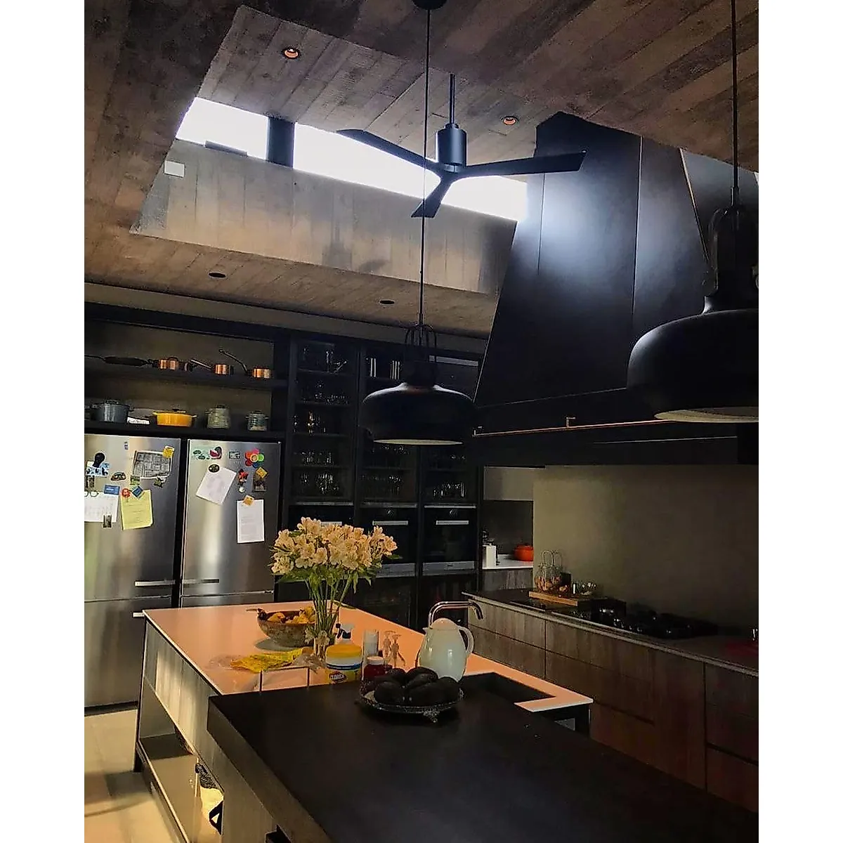 Matthews PA3-BRBR-WA-60 Patricia Indoor/Outdoor Damp Rated 60" Ceiling Fan with LED Light and Remote & Wall Control, 3 Walnut Solid Wood Blades, Brushed Brass