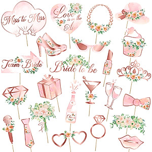 Zonon 24 Pieces Bridal Photo Booth Props, Bridal Shower Props, Wedding Photo Booth Gold Foiled Floral Photo Props for Bridesmaid Bachelorette Party Wedding Supplies