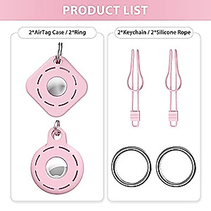 MILPROX Silicone Case Compatible for AirTag (2021) 2 Pack, Soft Anti-Scratch Shockproof Protective Full Body Air Tag Skin Cover with Keychain Carabiner and Rope for AirTag Finder - Pink