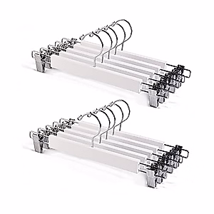 Better to U White Wooden Pants Skirt Jeans Hangers, Wood Bottom Hanger with Adjustable Clips (White 20pcs