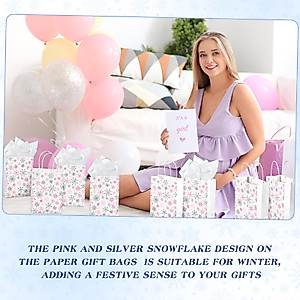 Silkfly 50 Pack Frozen Gift Bag Snowflake Party Bags Winter Frozen Goodie Bags with Tissue Paper for Snowflake Baby Shower Birthday Holiday Party Supplies