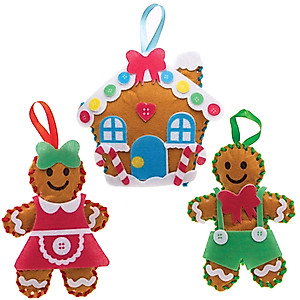 Baker Ross AT165 Gingerbread Ornament Sewing Kits - Pack Of 3, Christmas Arts And Crafts, Assorted