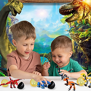 6pcs Easter Eggs Filled with Toys Dinosaur Building Blocks, Easter Basket Stuffers for Boys, Prefilled Plastic Easter Eggs for Easter Eggs Hunt, Easter Egg Fillers