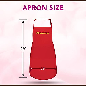 Personalized Apron with Hat for Men and Women - Custom Apron with Embroidered Name - Unisex Red Apron with Pockets for Kitchen Cooking Baking Restaurant BBQ Painting Crafting