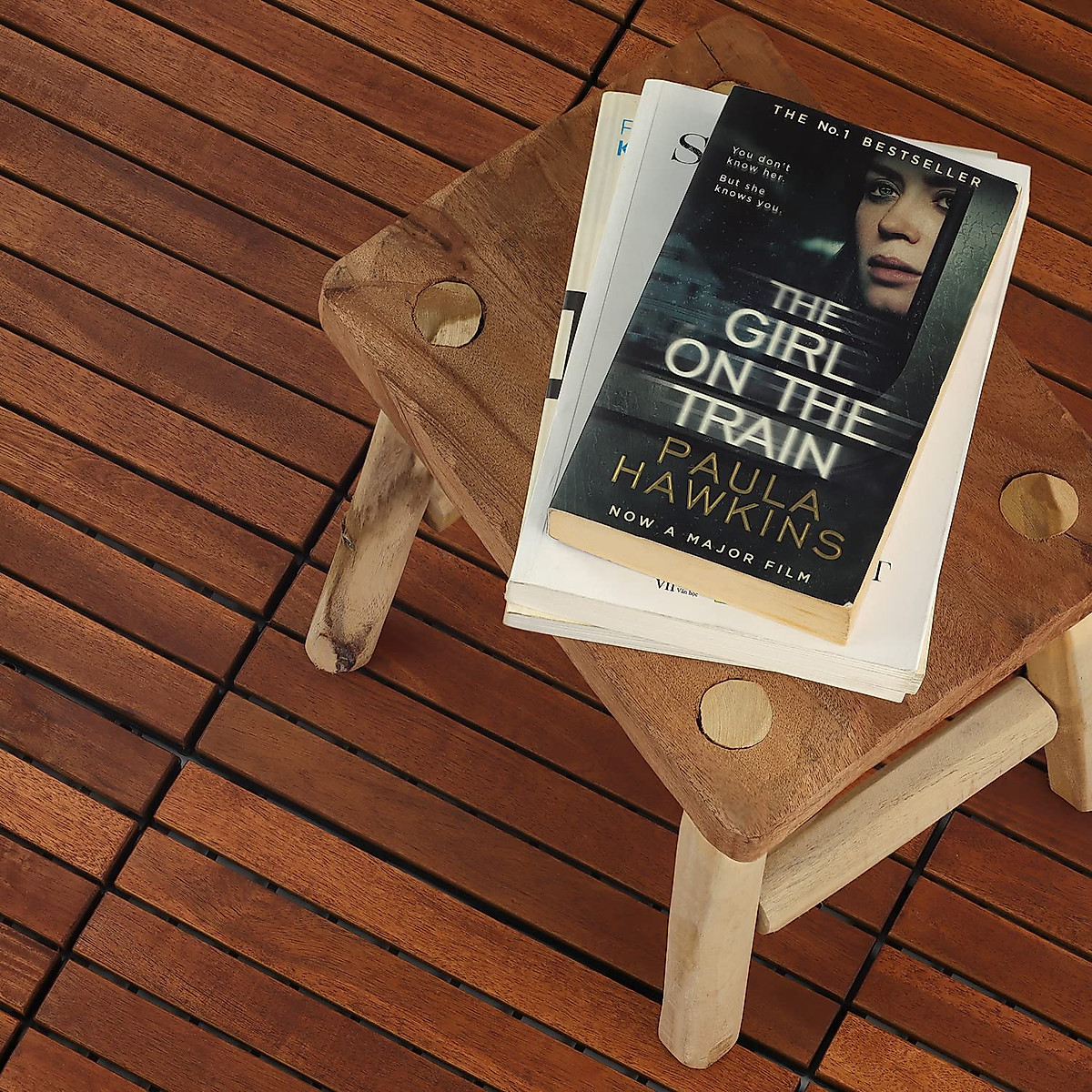 Solid Wood Interlocking Flooring Tiles (Pack of 10, 12" x 12"), Solid Wood Deck Tiles Interlocking, Patio Tiles Outdoor Interlocking Waterproof All Weather (12, 9 Slat)