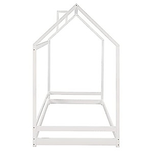 Merax Twin Size House Bed Wood Bed with Roof, Can be Decorated for Girls, Boys, Children House Bed Wooden Floor Bed, White