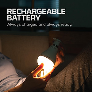 NEBO Blackout Backup LED Emergency Bulb for Emergencies, Rechargeable Bulb Fits into Most Light Fixtures Providing Up to 12 Hours of Light, One White Bulb Included