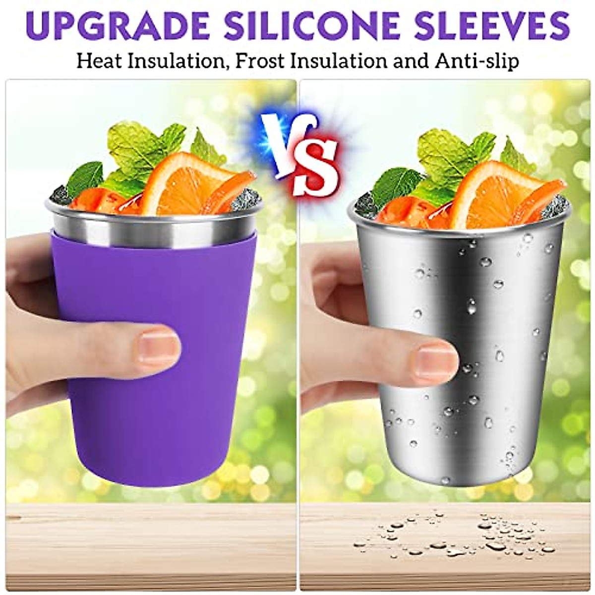 IEBIYO 10 Pack Kids Cups with Straws and Lids Spill Proof Toddlers Mugs with Colorful Silicone Sleeves Kids Stainless Steel Cups Smoothie Tumblers with Lids for Cold & Hot Drinks（12oz (10 Color)