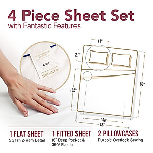 TEXAS LINEN CO. 800 TC Egyptian Cotton Sheets - 4 Piece Navy Blue King Size Cooling Sheet for Hot Sleepers, Luxury Egyptian Cotton Bedsheet, Sateen Hotel Sheets, Fits Mattress Upto 18'' DEEP Pocket