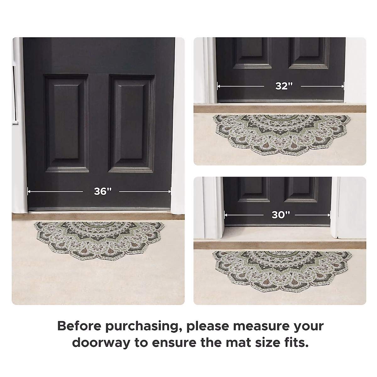 Sunlit 33.5" x 15.8" Mandala Dirt Trapper Welcome Mats, Small Indoor Outdoor Non-Slip Front Door Mat, Front Back Door Decor, Low Profile Entryway Rug, Easy to Clean Door Mat Waterproof, Green