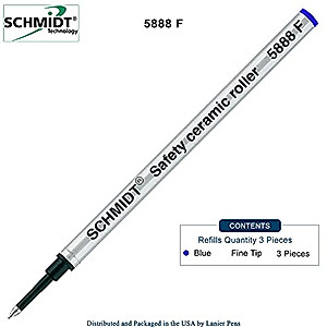 SCHMIDT 3 Pack - Blue Fine 5888 Rollerball Metal Refill