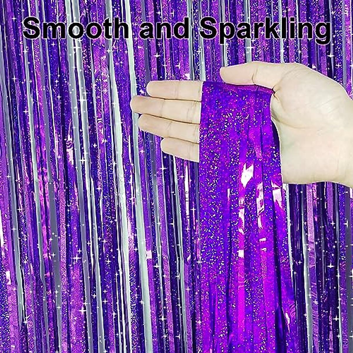 LIKAJON 3 Pack 3.3x8.2 Feet Purple Backdrop for Purple Party Decorations, Purple Metallic Tinsel Foil Fringe Curtains, Purple Fringe Backdrop for Graduation Baby Shower Gender Reveal Disco Party