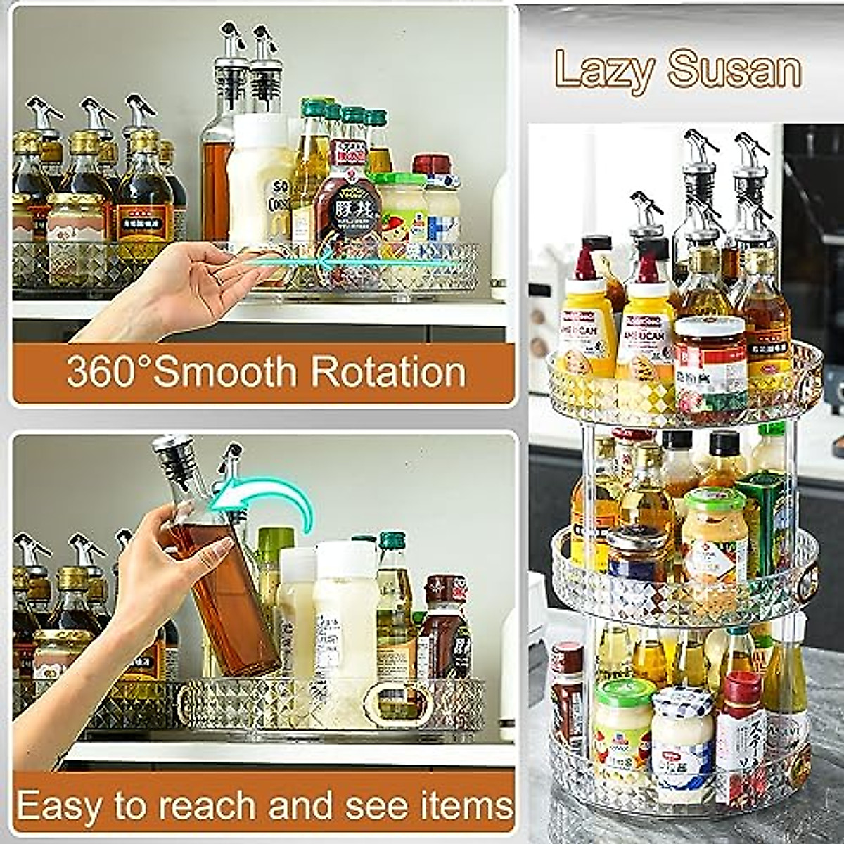 Lazy Susan Turntable Organizer, Rotating Spice Rack, Rotates 360 Degrees, for Vanity, Skincare Organizers Perfume Organizer, Spice Rack Organizer (Color : White, Size : 2 layer)