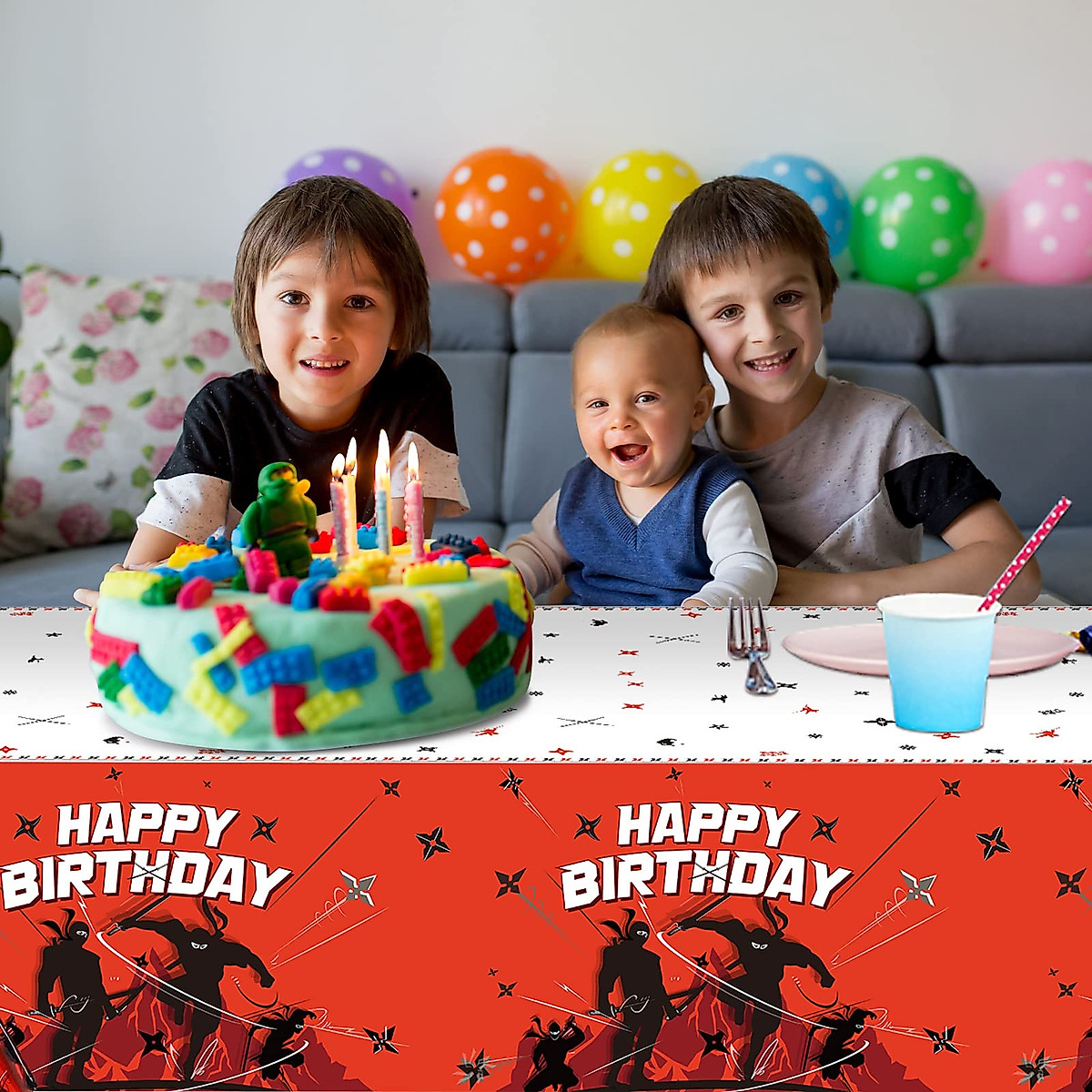 3 Pieces Ninja Pattern Tablecloths, Ninja Birthday Party Supplies Disposable Plastic Rectangular Ninja Themed Table Covers for Teens Birthday Party Decorations, 108 x 54 Inches