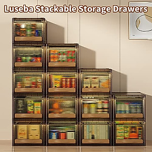 Lozovin Storage Drawers - Double Door Plastic Drawer Organizer with Built-in Locking Latch, 41.8Qt large Stackable Plastic Storage Drawer Container - 3 Pack