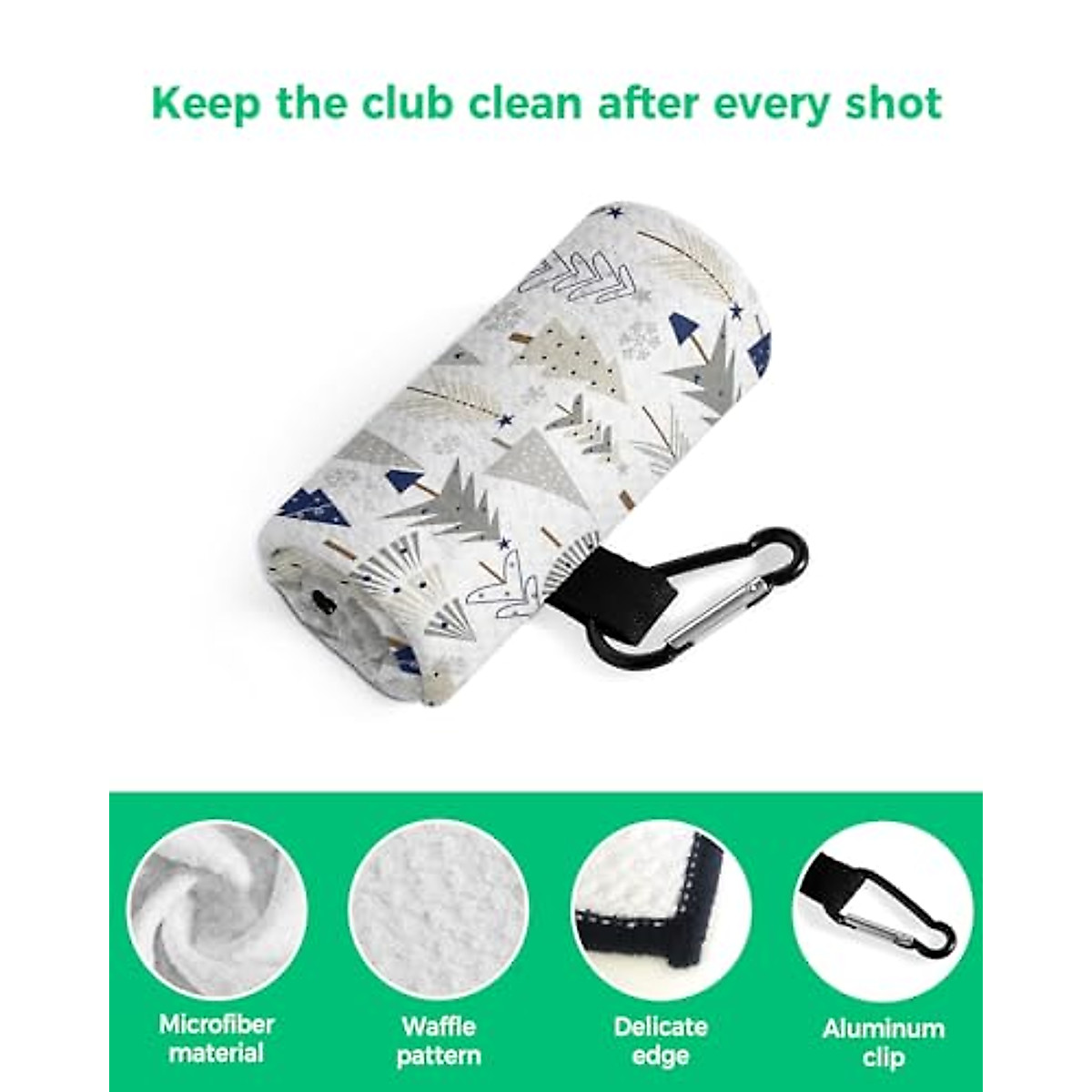 Golf Towel Christmas Grey Xmas Tree White,Waffle Pattern Microfiber Club Cleaner Golf Towels with Carabiner Clip for Women Men Dad,Winter Snowflake Cedar Golf Towel for Golf Bags Accessories,24x16in