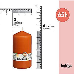BOLSIUS 4 Orange Pillar Candles - 3x6 Inches - Individually Wrapped - Premium European Quality - 65 Burn Hours - Dripless & Smokeless Smooth Flame - Unscented Dinner, Wedding, Party, & Décor Candles