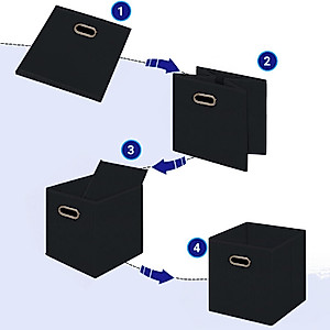 11 Inch Fabric Storage Bins Cubes Sturdy Collapsible Storage Bins & Handle 6 Foldable Baskets for Organizing Clothes Books closet organizer and storage Fabric Storage Cubes for Shelves,Closets Black