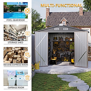 Jolydale 5.6' x 8' Metal Outdoor Storage Shed with Lockable Door - Ideal for Bikes, Tools, Lawn Mowers, Outside Lawn Mower Storage Sheds & Outdoor Storage for Backyard & Garden Use