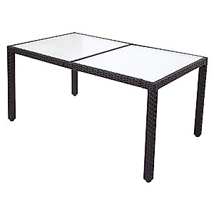 ERYE 7 Pieces PE Wicker Rattan Dining Sets Include Tempered Frosted Glass Table,6 Armchairs and Cushions, All-Weather Outdoor & Patio Conversation Dinner Furniture for Garden Backyard,Black +Beige