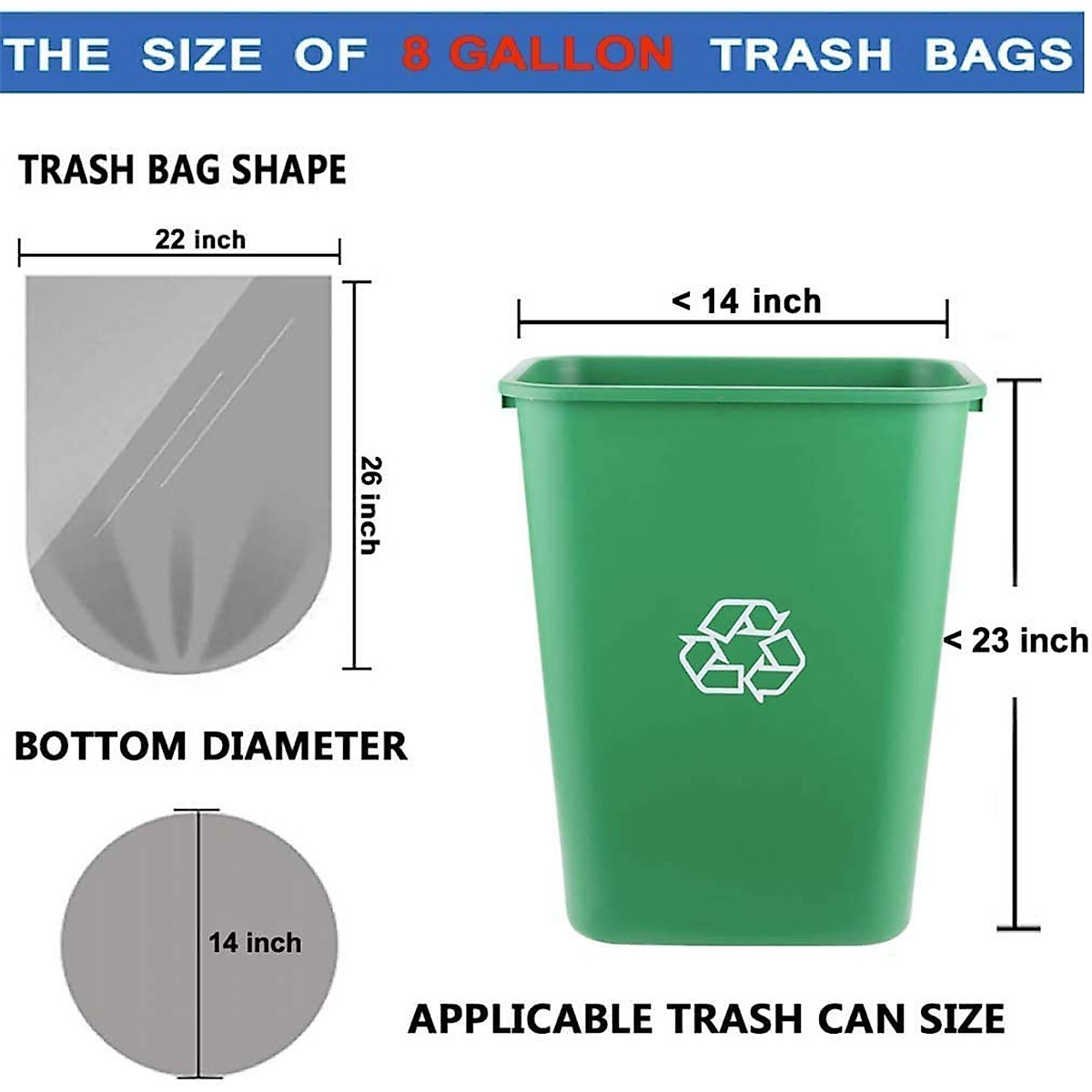8 Gallon Medium Clear Trash Bags (110 Bags) Unscented 6 Gal 7 Gal Office Garbage Bags Small Paper Shredder Bags Plastic Wastebasket Trash Can Liners (110 Count)