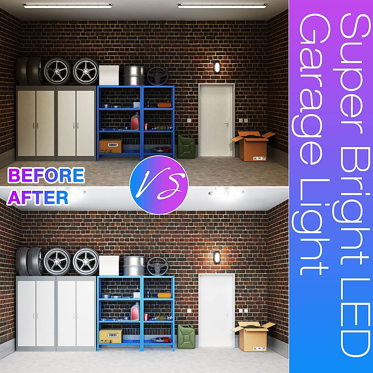 Retisee 6 Pcs LED Garage Lights 120w Deformable LED Garage Ceiling Lights with Adjustable Panels E26/E27 LED Garage Lights Bulb 12000lm Shop Lights for Garage Workshop Basement High Bay Light