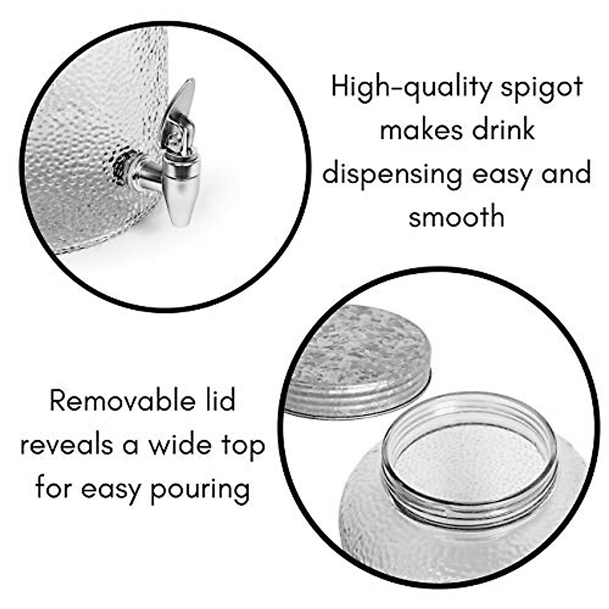 BirdRock Home 2.5 Gallon Pebbled Glass Beverage Dispenser with Galvanized Stand - Lid - Spigot - Decorative Round Jar for Drinks - Lemonade Sangria Tea Water Drink Jar Jug - Home Parties