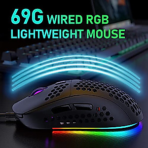 60% Mechanical Gaming Keyboard, Blue Switches, Rainbow LED Backlight Compact Wired Keyboard, TKL Wired Keyboard, Programmable Macro, RGB Mouse 6400 DPI , for PC Gamers and Office Typists (Black)