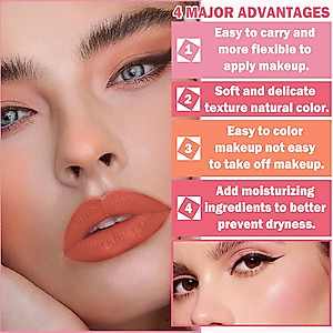 Cream Blush Stick with Brush,Waterproof Blush Makeup,Long Lasting 3 In 1 Cheek Blush & Lip Tint & Eye Shadow Makeup Stick,Easy To Use Blends Effortlessly,Cream Blush Makeup for All Skin Tones - Cherry Pink