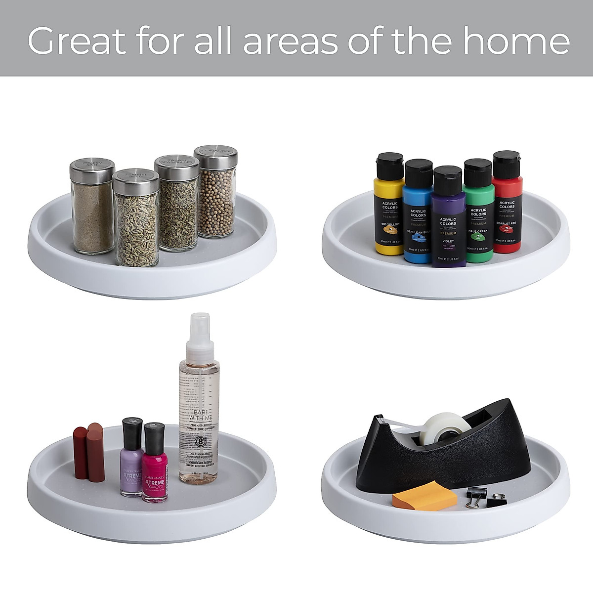 Smart Design Lazy Susan Turntable - (10 Inch) - Non-Slip Lining & Feet - BPA Free - Cupboard, Fridge, Jars, Spices, Cabinet, Countertop, Pantry, Storage, Kitchen Organizer [White with Gray] - Set of 2