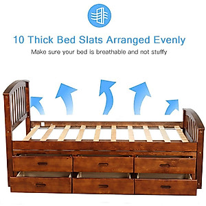 Merax Platform Storage Bed Solid Wood Bed Frame for Boys Girls Kids Adults Toddler with 6 Drawers Twin Size
