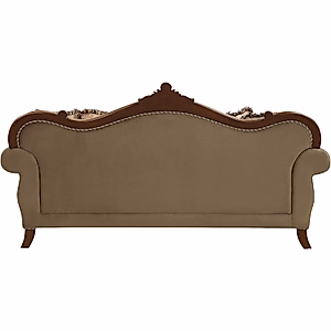 Acme Mehadi Velvet Upholstered Sofa with 8 Pillows in Walnut